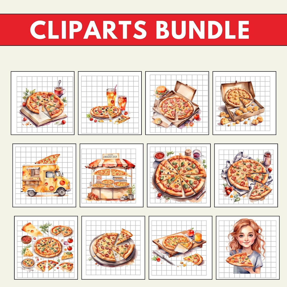 Cheese Pizza Clipart, Food Clipart PNG Bundle, 24 PNG Pizza Clipart ...
