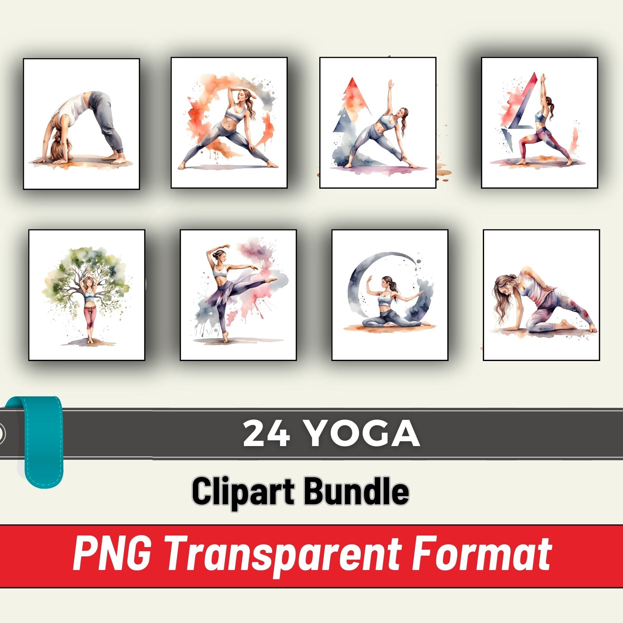 Yoga Clipart, Yoga Poses Clipart PNG Bundle, 24 PNG Yoga Clipart Bundle ...