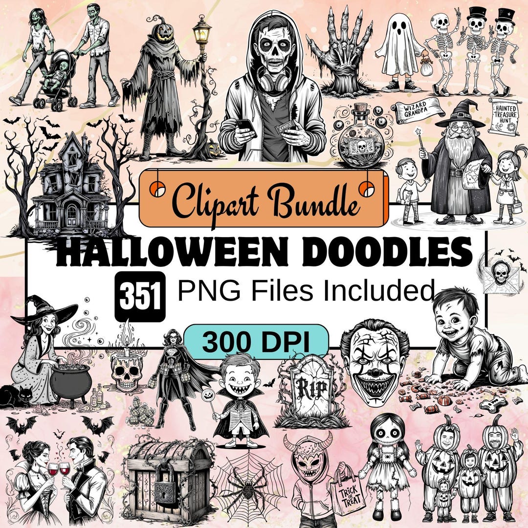 Halloween Doodles Bundle,halloween Svg Png Bundle,spooky Season Png ...