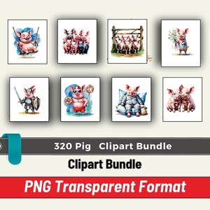 320 Pig Clipart Bundle, Watercolor Pig Clipart PNG Bundle, Cute Pig ...