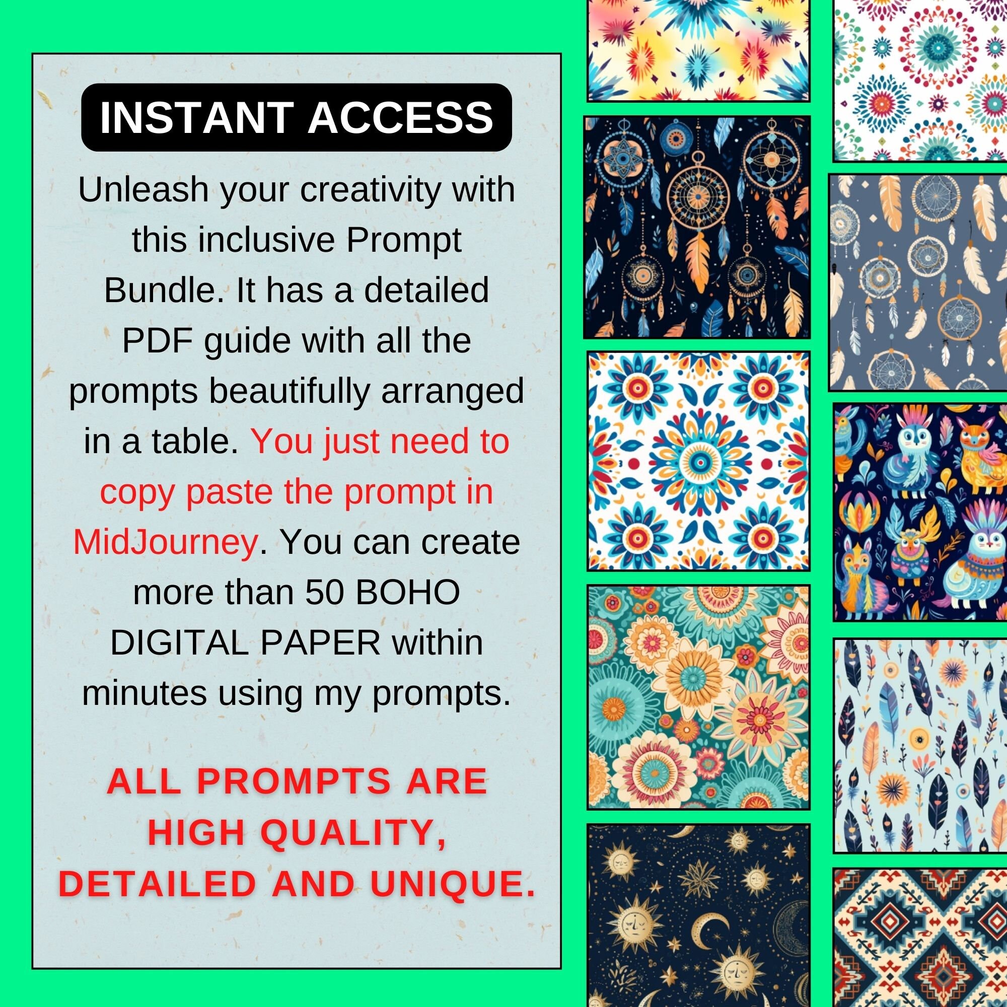 50 Midjourney Prompts AI for Digital Paper BOHO Category - Etsy