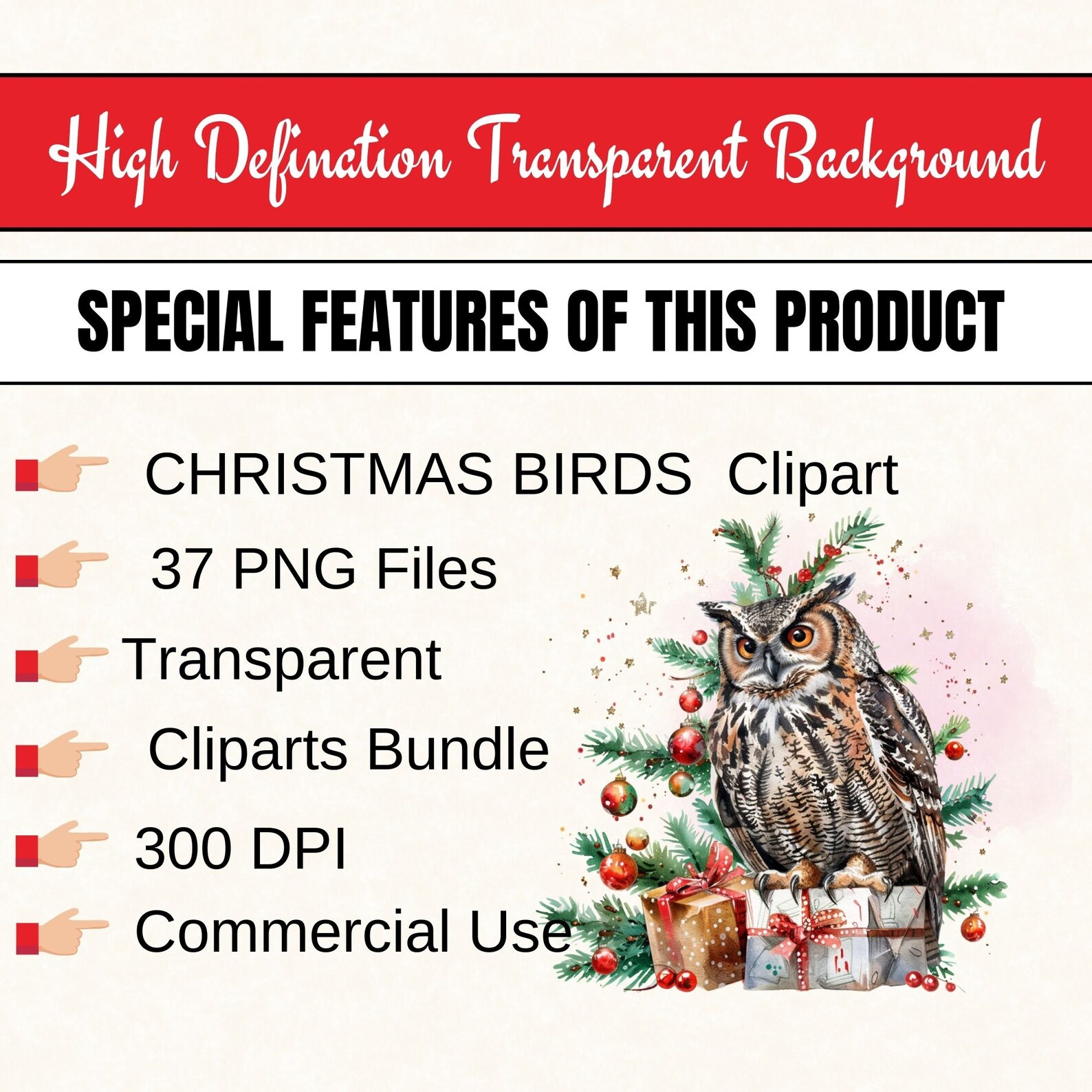 Christmas Birds Clipart, Christmas Clipart PNG Bundle, 35 PNG Christmas ...