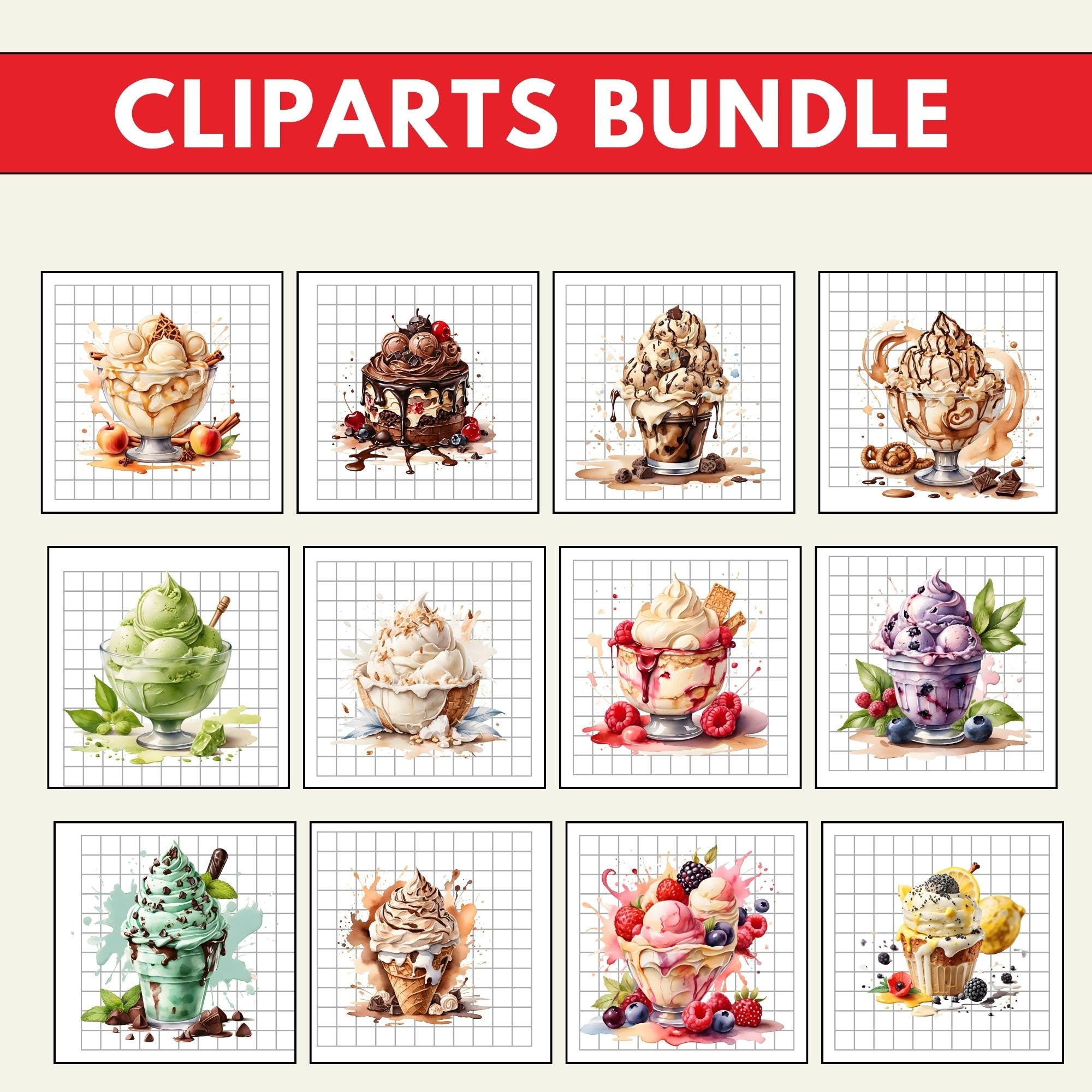 Icecream Watercolor Clipart, Watercolor Tasty Desserts, Sweet Treats ...