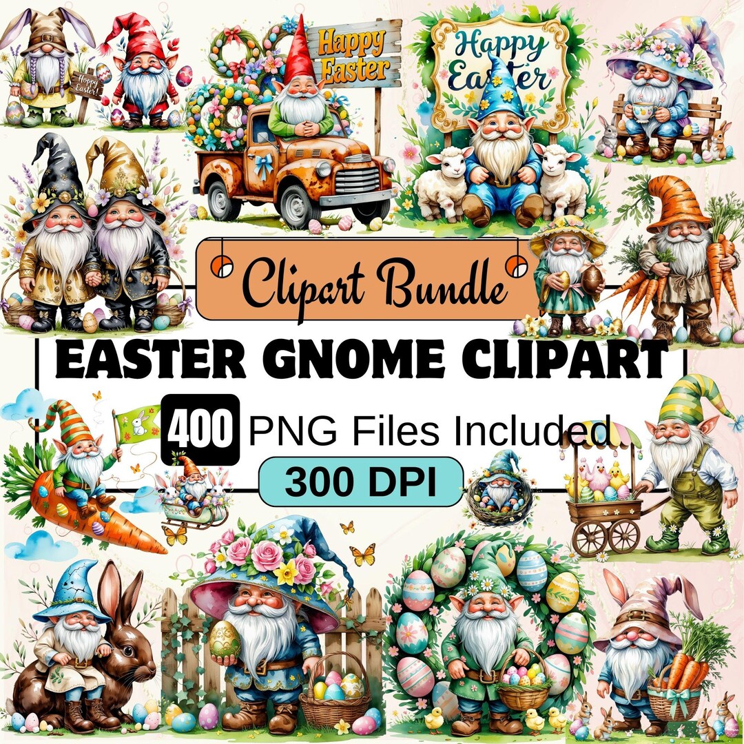 Easter Gnome Clipart, Watercolor Spring Gnome Clipart Bundle,religious ...