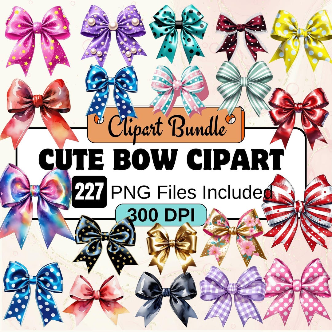 227 Watercolor Bow Clipart,cute Bow Png Bundle,satin Bow PNG, Coquette ...