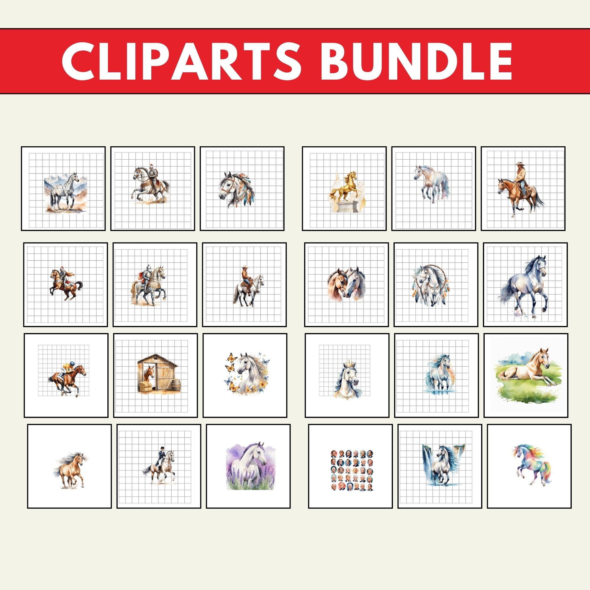 Horse Clipart, Animal Clipart PNG Bundle, 291 PNG Horse Clipart Bundle ...