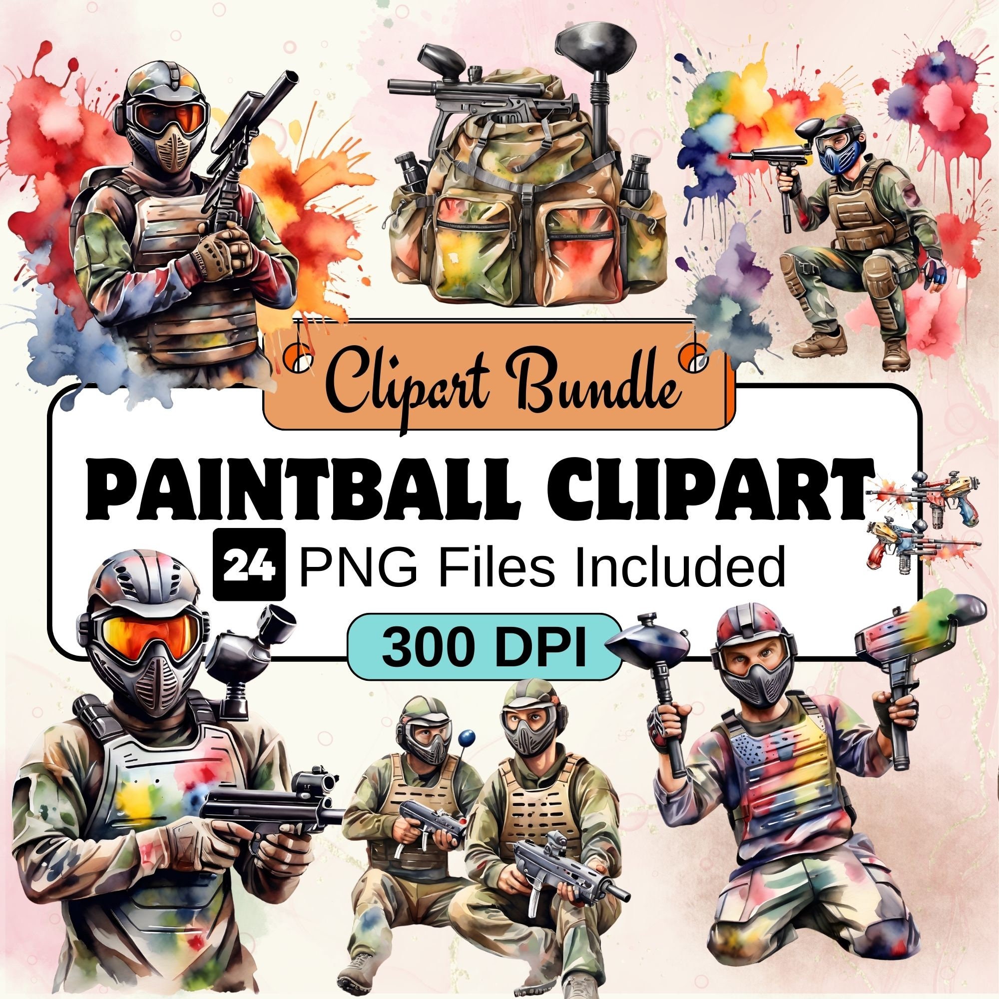 Paintball Clipart, Sports Clipart PNG Bundle, 24 PNG Paintball Clipart ...