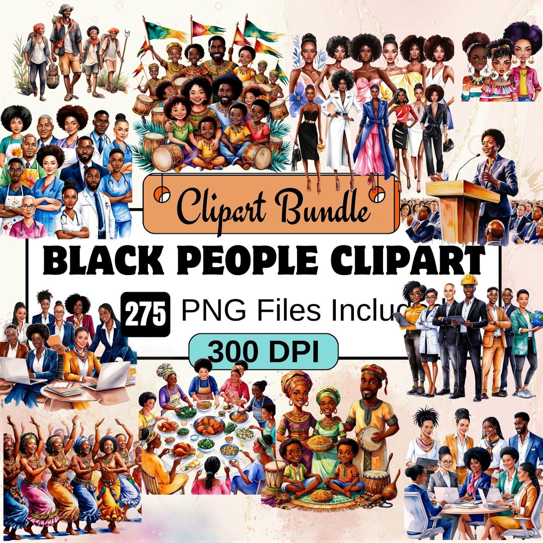 Black People Clipart, People Clipart PNG Bundle, 275 PNG Black People ...