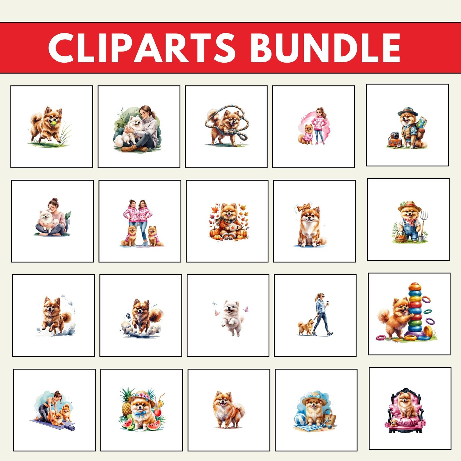 241 Pomeranian Clipart,dog Breed Clipart,watercolor Cute Dogpet Animal ...