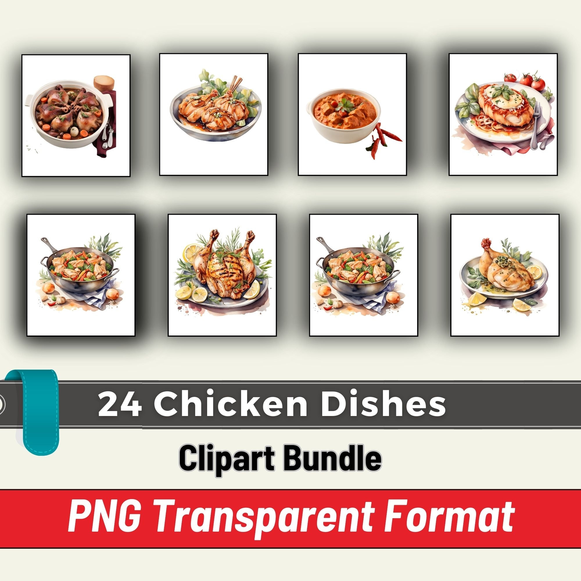 Chicken Clipart, Watercolor Chicken PNG Bundle, 24 Chicken Watercolor ...