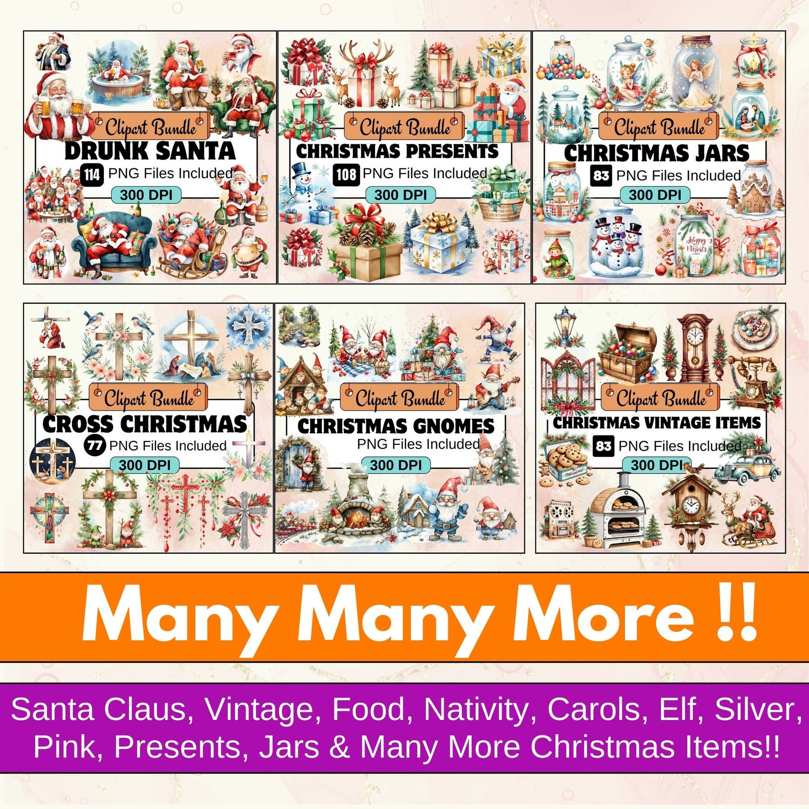 Christmas Clipart Mega Budnle,bumper Christmas Clipart PNG Bundle,5000 ...