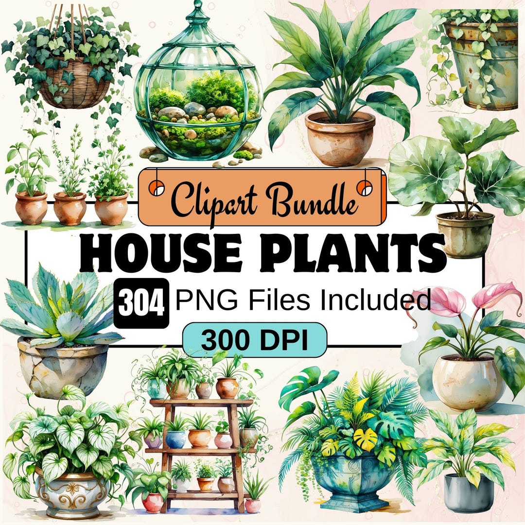 Watercolor House Plant Clipart, Botanical Clipart PNG Bundle,304 PNG ...