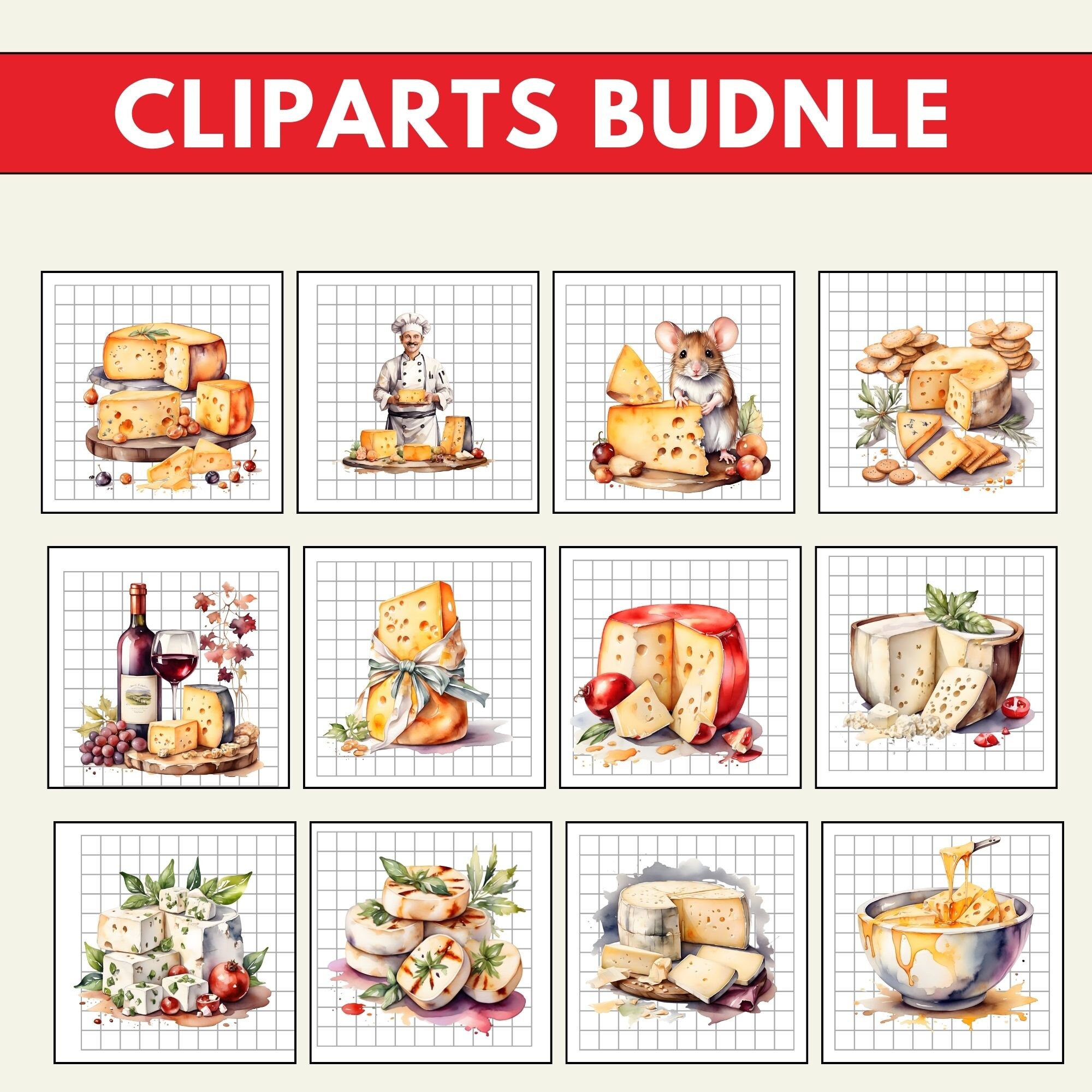 Cheese Clipart, Watercolor Cheese PNG Bundle, 24 Cheese Clipart Bundle ...