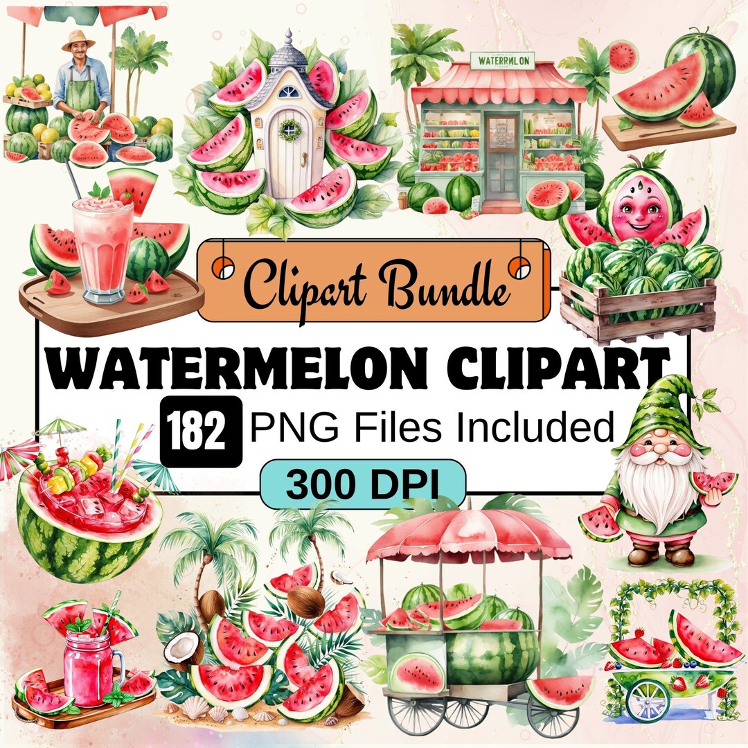 Watermelon Clipart, Fruits Clipart PNG Bundle, 182 PNG Watermelon ...