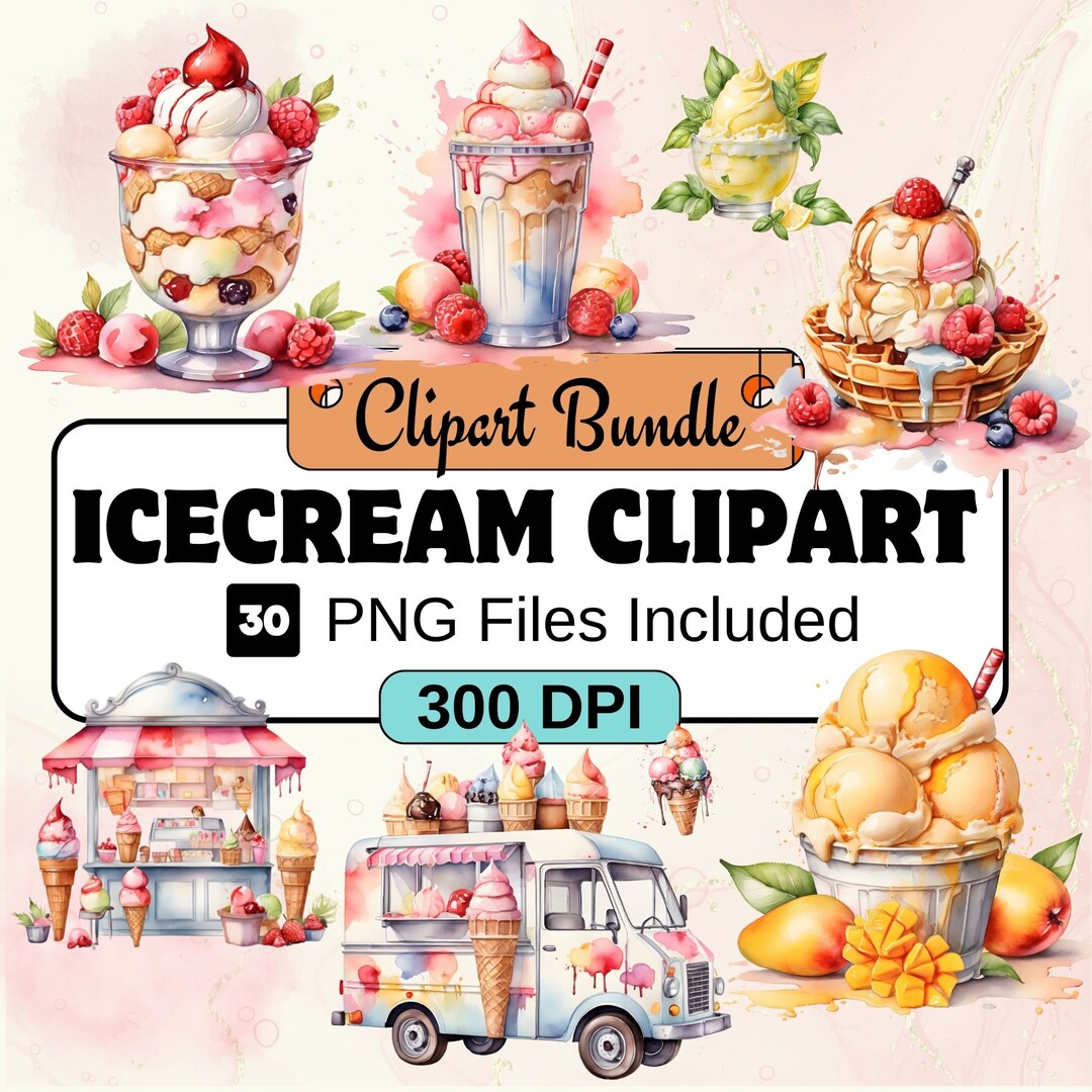 Ice Cream Watercolor Clipart, Watercolor Tasty Desserts, Sweet Treats ...
