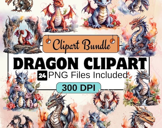 70 Fantasy Dragon Clipart Bundle - Watercolor Ethereal Dragons ...