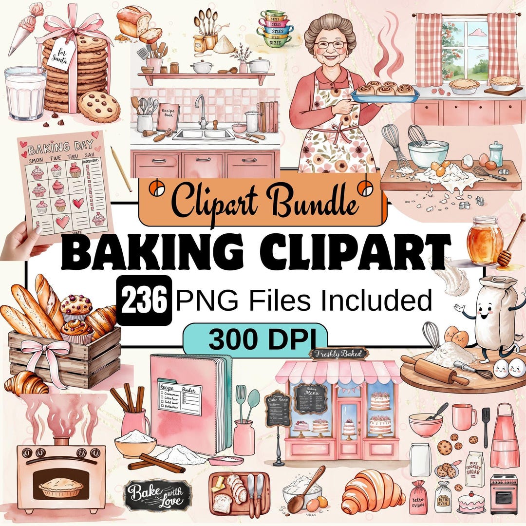 Watercolor Baking Clipart,baking Supplies Png,home Bakery Logo,cookie ...