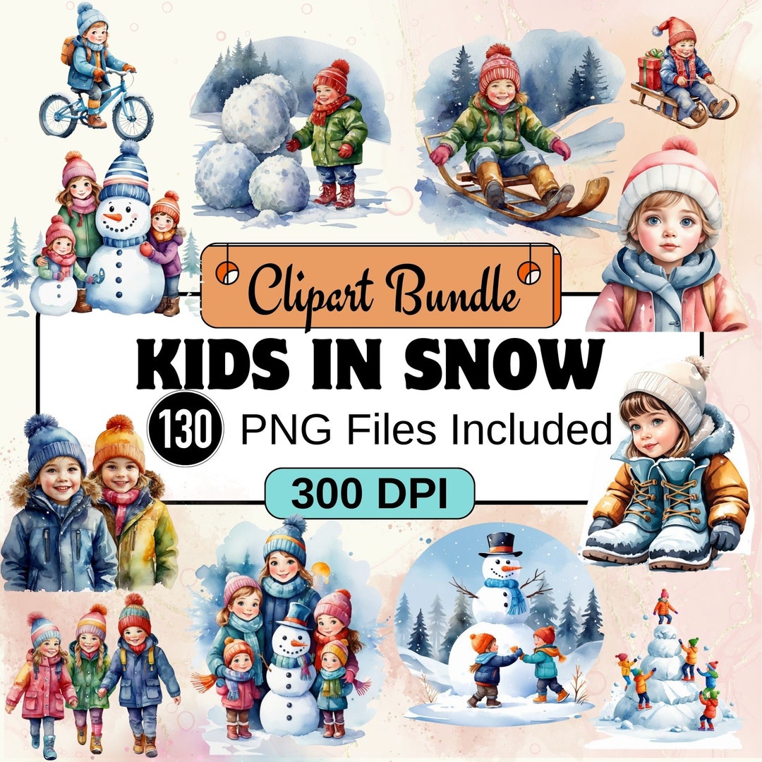 Kids in Snow Clipart, Winter Clipart PNG Bundle, 142 PNG Kids in Snow ...