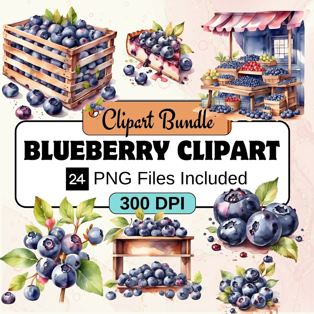 Blueberry Clipart, Delightful Blueberry PNG Bundle, 24 PNG Blueberry ...