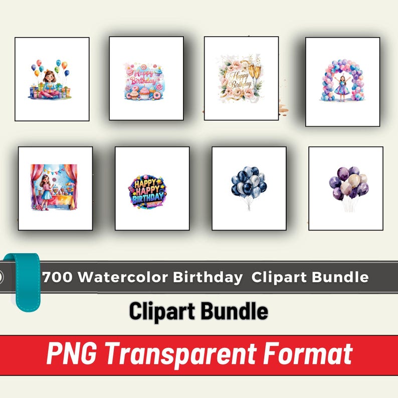 700 Watercolor Birthday Clipart Bundle Set,birthday Png,watercolor ...
