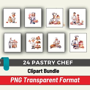 Pastry Chef Clipart, Chef Clipart PNG Bundle, 24 PNG Pastry Chef ...