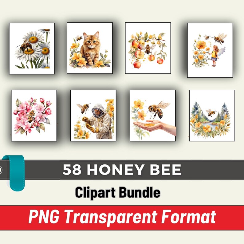 Honey Bee Clipart, Animal Clipart PNG Bundle, 24 PNG Honey Bee Clipart ...
