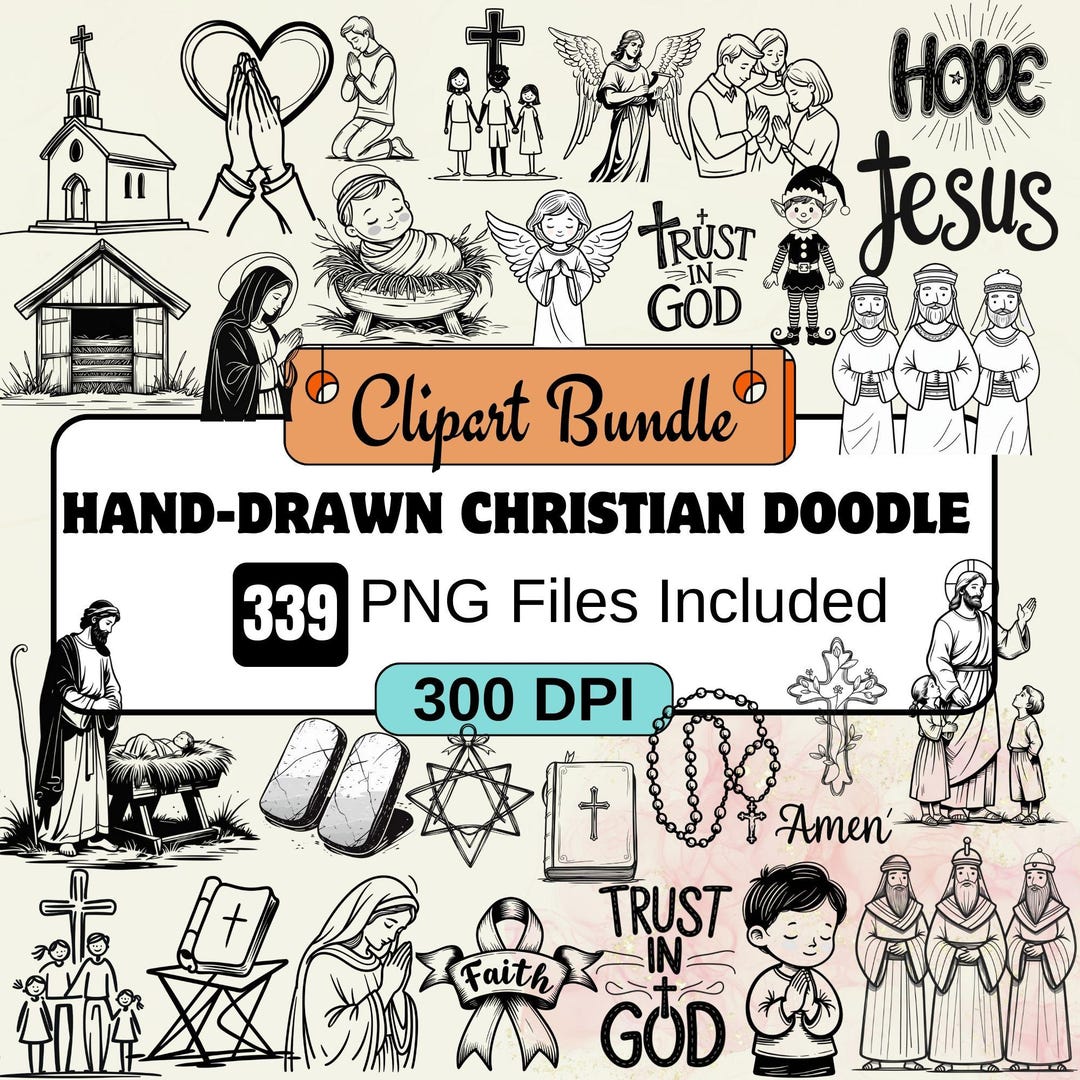 Christian Hand Drawn Clipart Bundle, Faith and Bible Doodles Png,cross ...