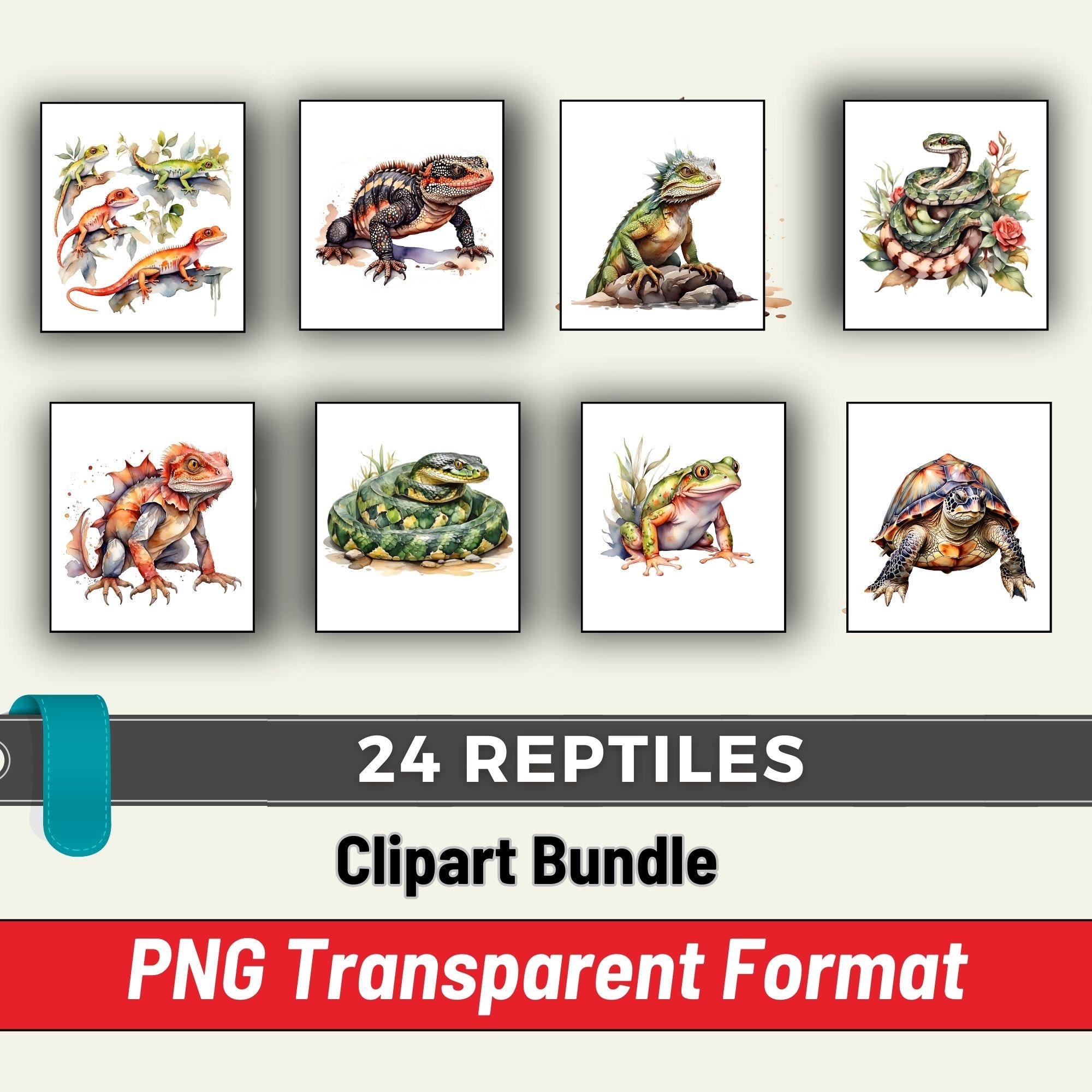 Reptiles Clipart, Animal Clipart PNG Bundle, 24 PNG Reptiles Clipart ...