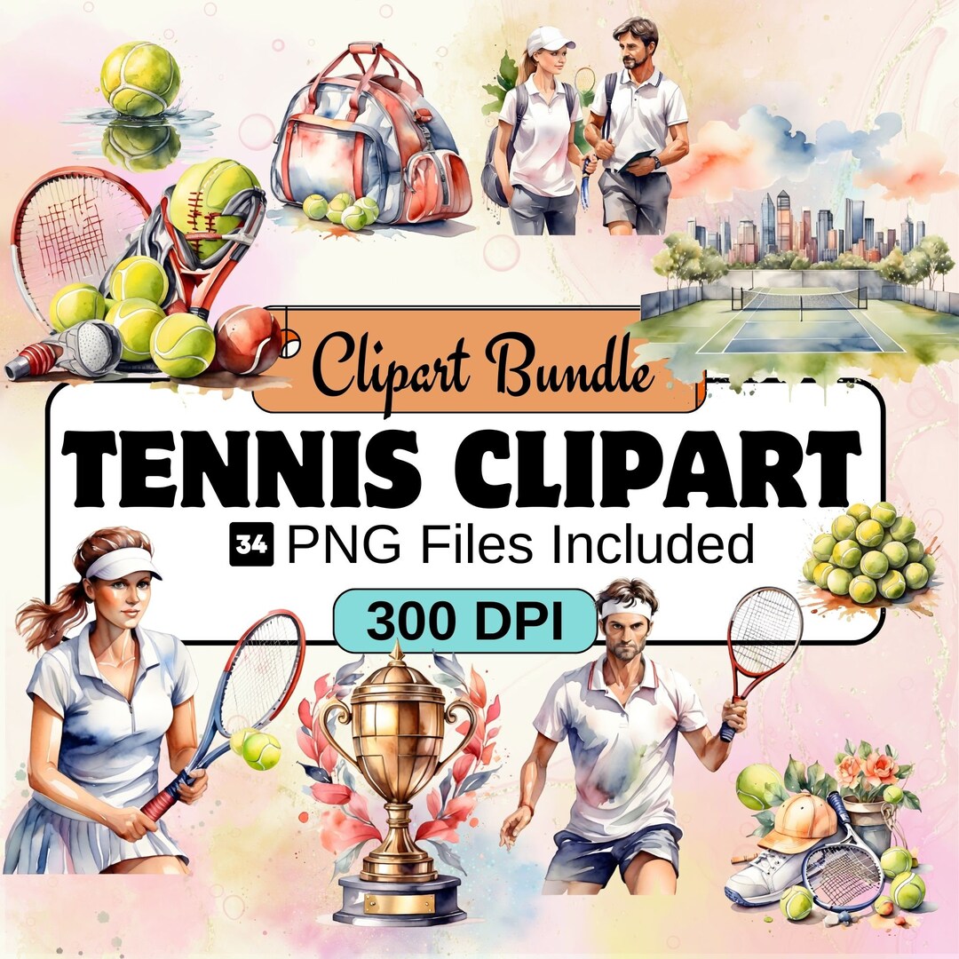 Tennis Clipart, Sports Clipart PNG Bundle, 24 PNG Tennis Clipart Bundle ...