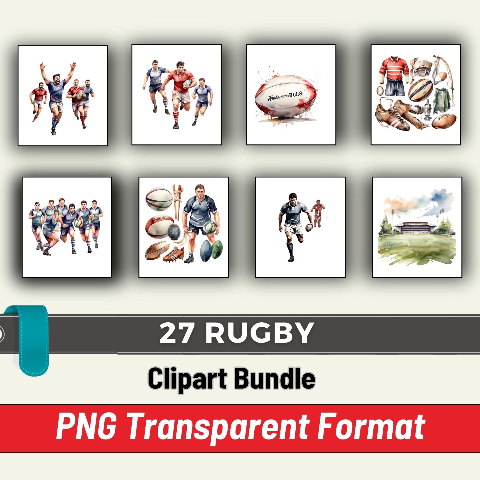 Rugby Clipart, Sports Clipart PNG Bundle, 24 PNG Rugby Clipart Bundle ...