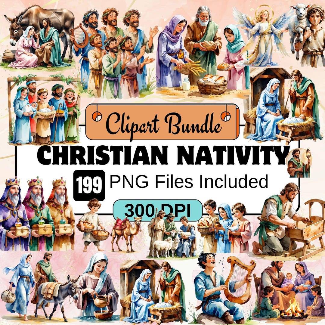 Christmas Nativity Clipart,nativity Scene PNG Bundle,christian Clipart ...