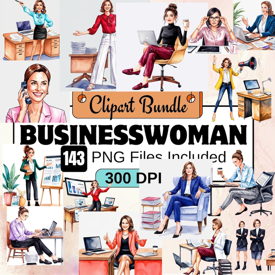 Business Woman Clipart, Cute Business Women Clipart PNG Bundle, 296 ...