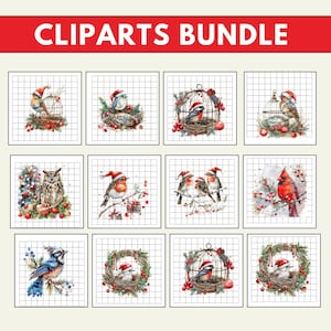 Christmas Birds Clipart, Christmas Clipart PNG Bundle, 35 PNG Christmas ...