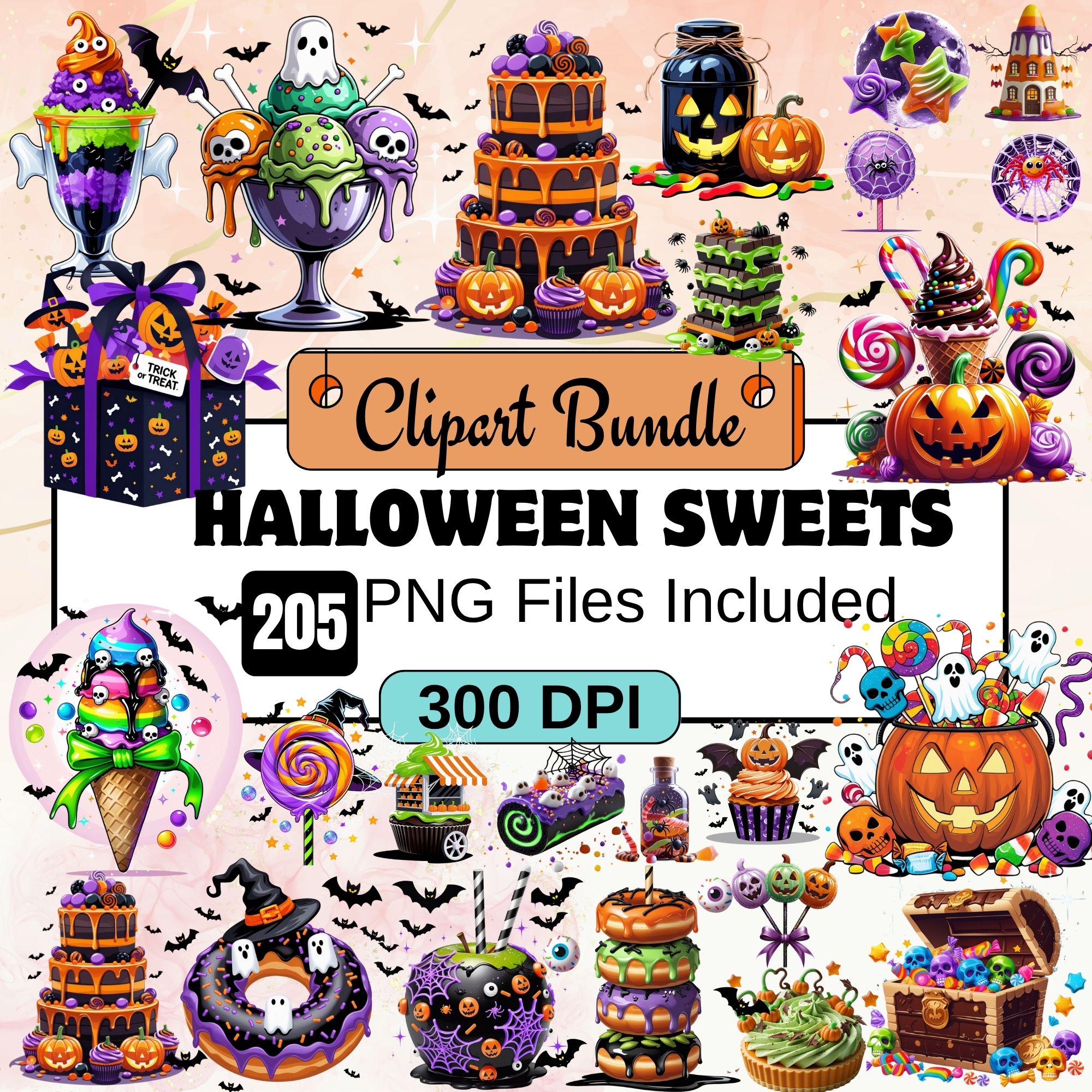 205 Halloween Sweets Clipart,watercolor Halloween Clipart PNG Bundle ...