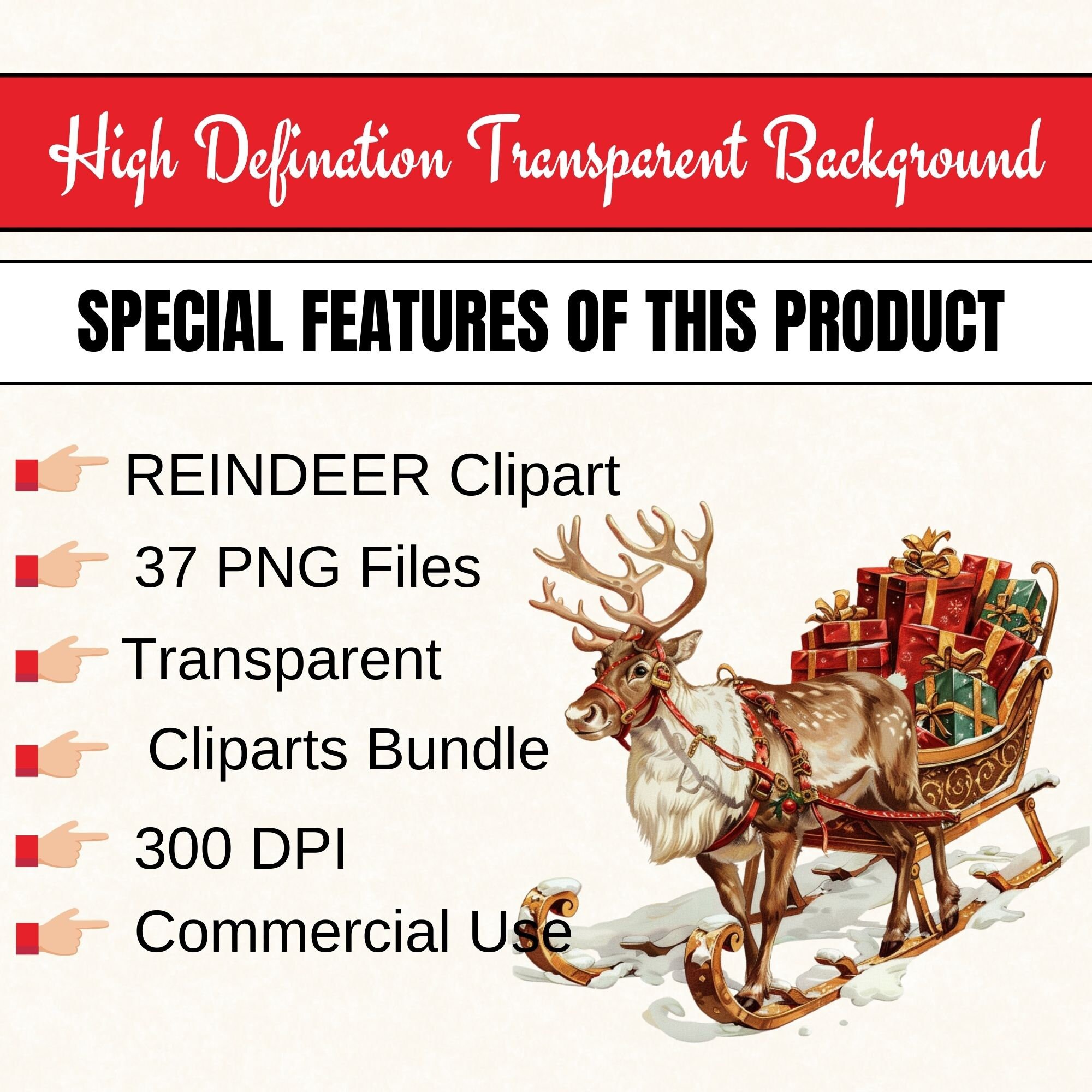 Reindeer Clipart, Christmas Clipart PNG Bundle, 37 PNG Reindeer Clipart ...