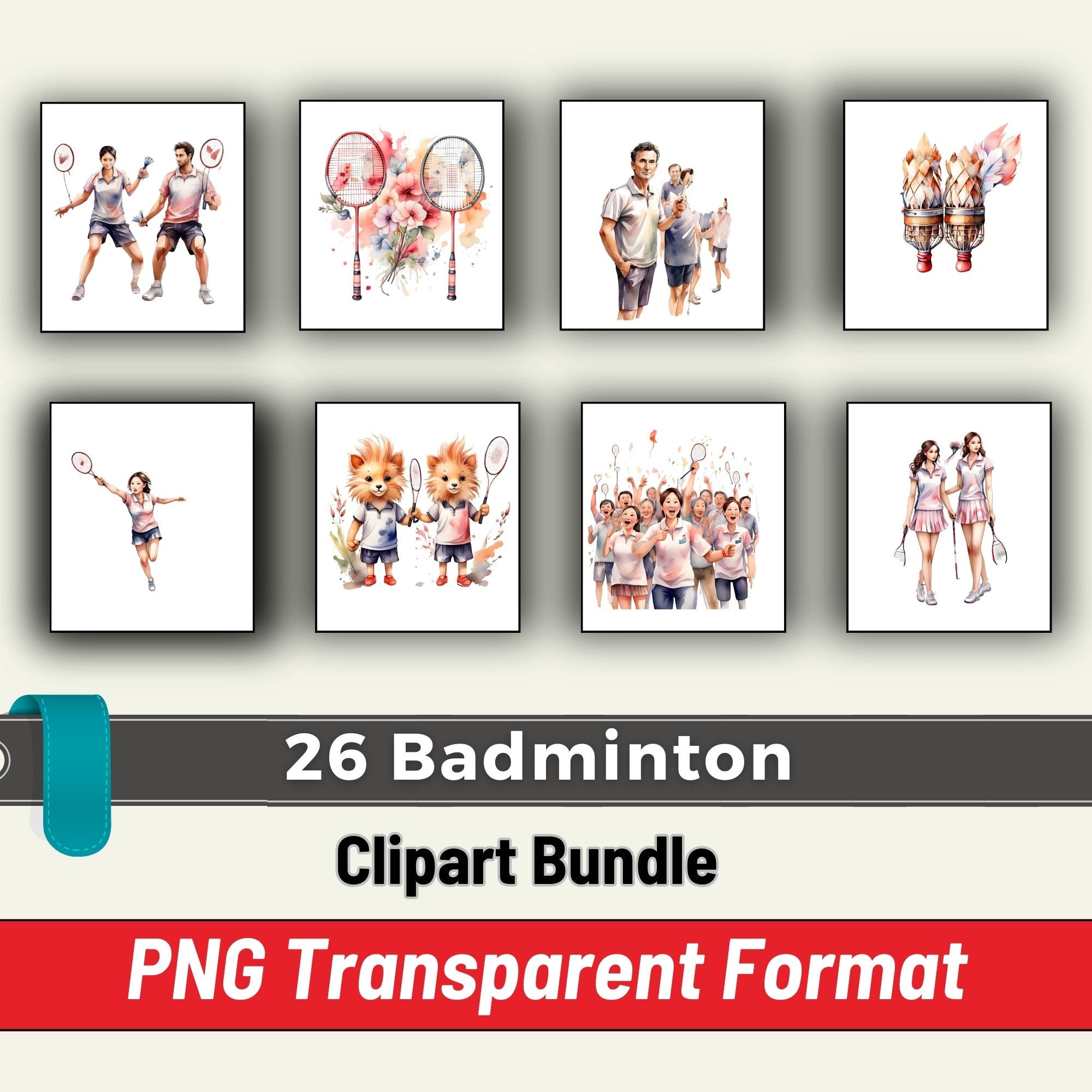 Badminton Clipart, Sports Clipart PNG Bundle, 24 PNG Badminton Clipart ...