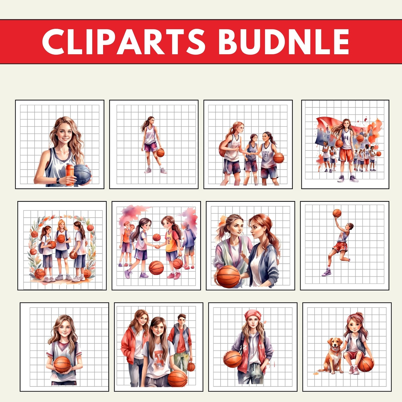 Basketball Girl Clipart, Basketball Clipart Bundle, 61 PNG Basketball ...