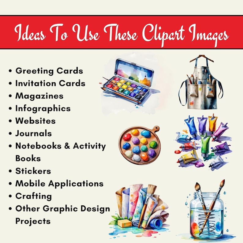 Artist Supplies Clipart,painter Supplies Clipart PNG Bundle,art ...