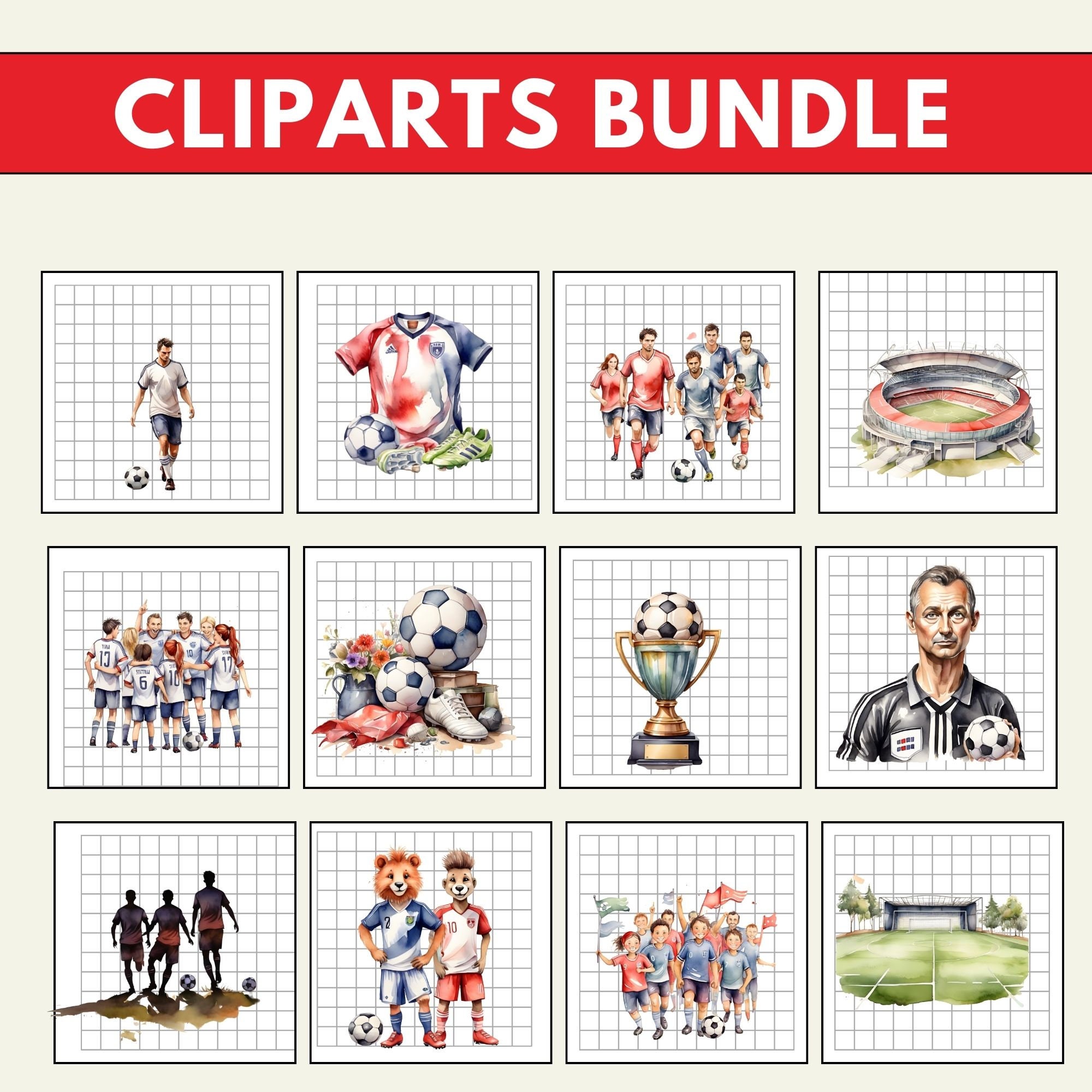 Soccer Clipart, Sports Clipart PNG Bundle, 24 PNG Soccer Clipart Bundle ...