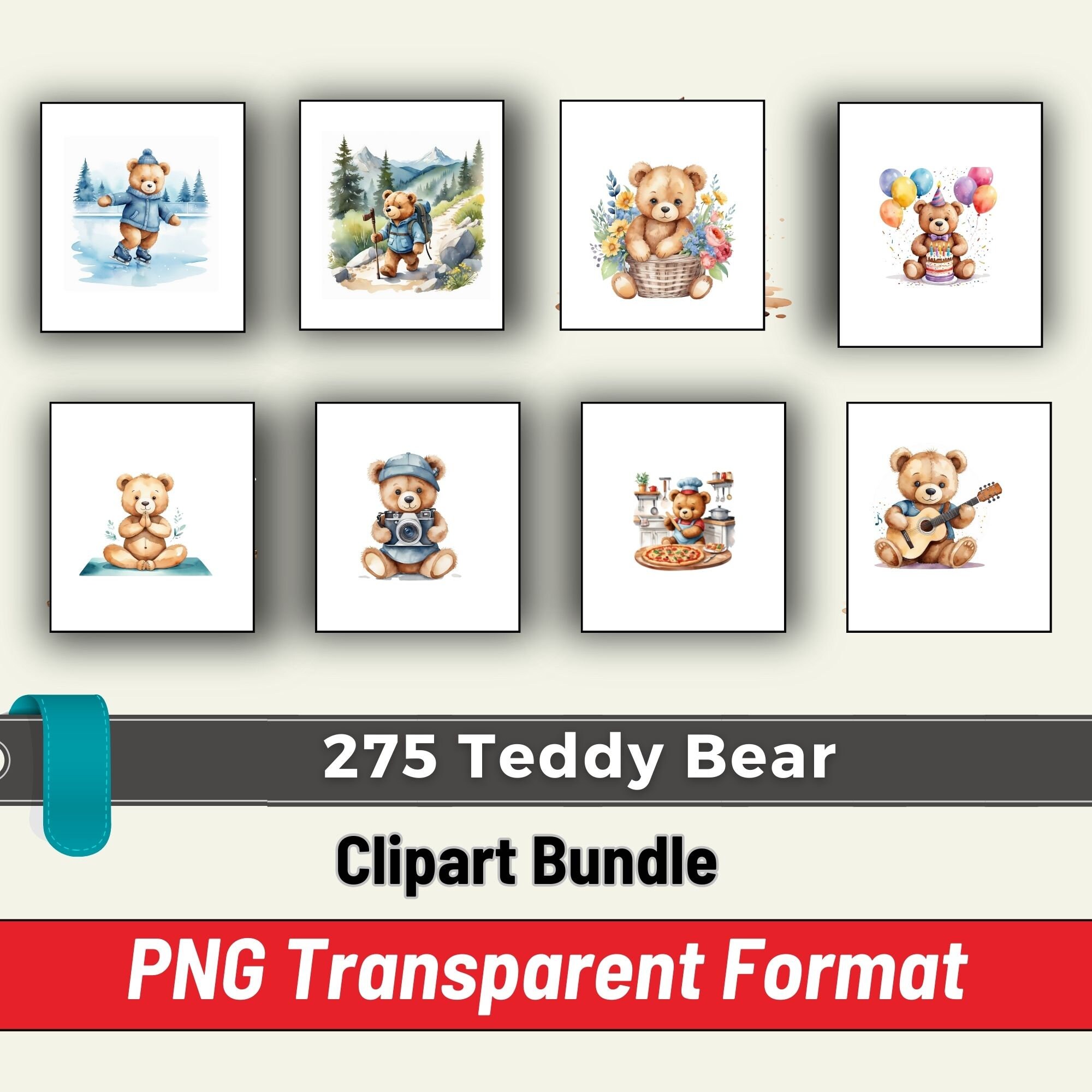 Teddy Bear Clipart, Cute Clipart PNG Bundle, 275 PNG Teddy Bear Clipart ...