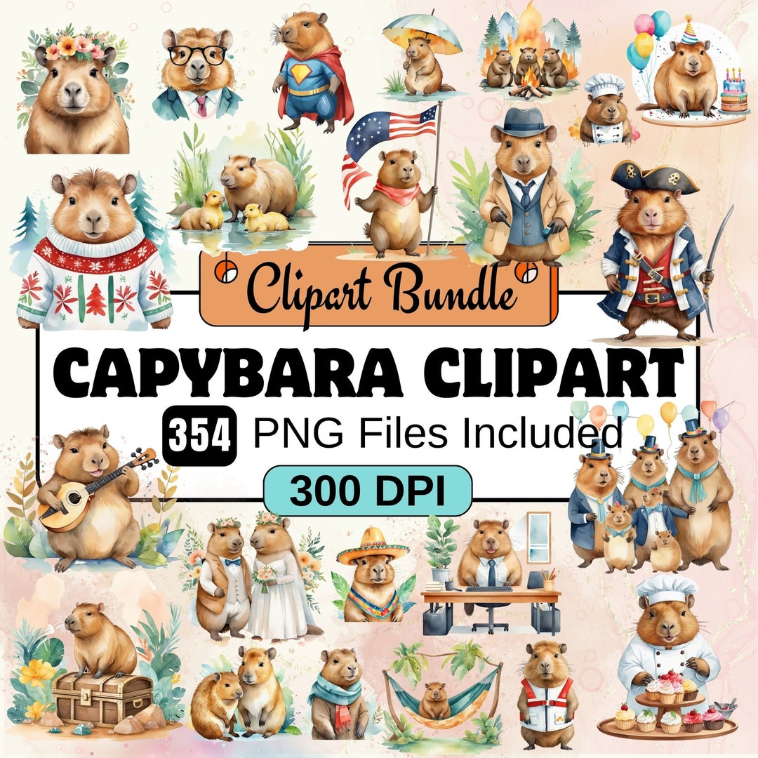 Capybara Clipart, Animal Clipart PNG Bundle, 354 PNG Capybara Clipart ...