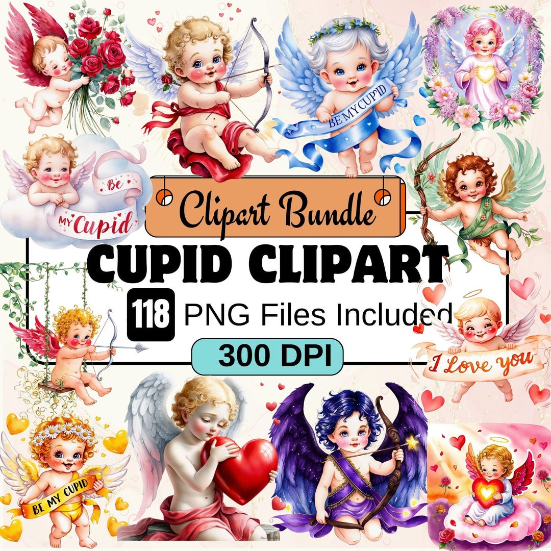 Cupid Clipart Collection | Retro Valentine's Day PNG & SVG | Baby Cupid ...