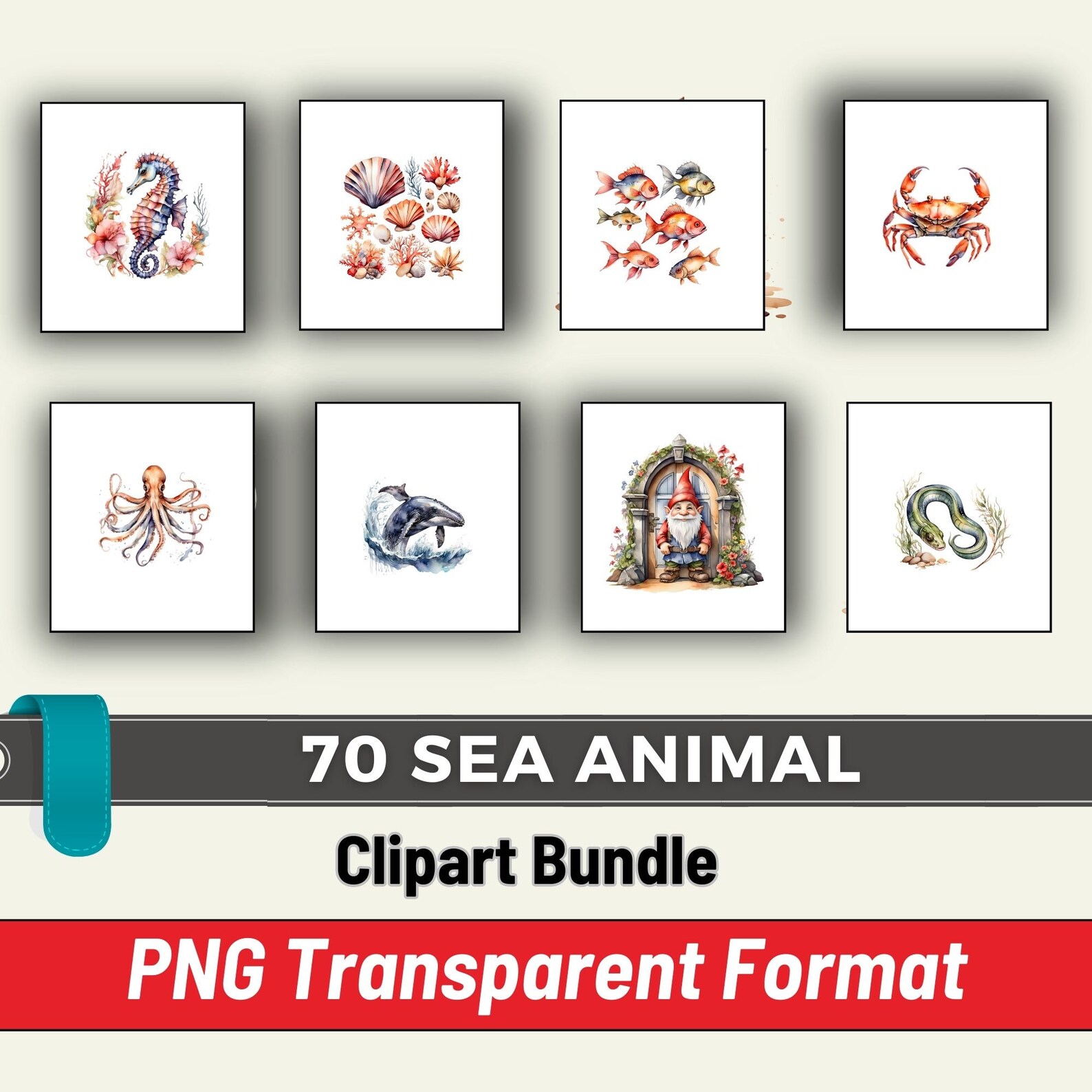 Sea Animal Clipart, Animal Clipart PNG Bundle, 70 PNG Sea Animal ...