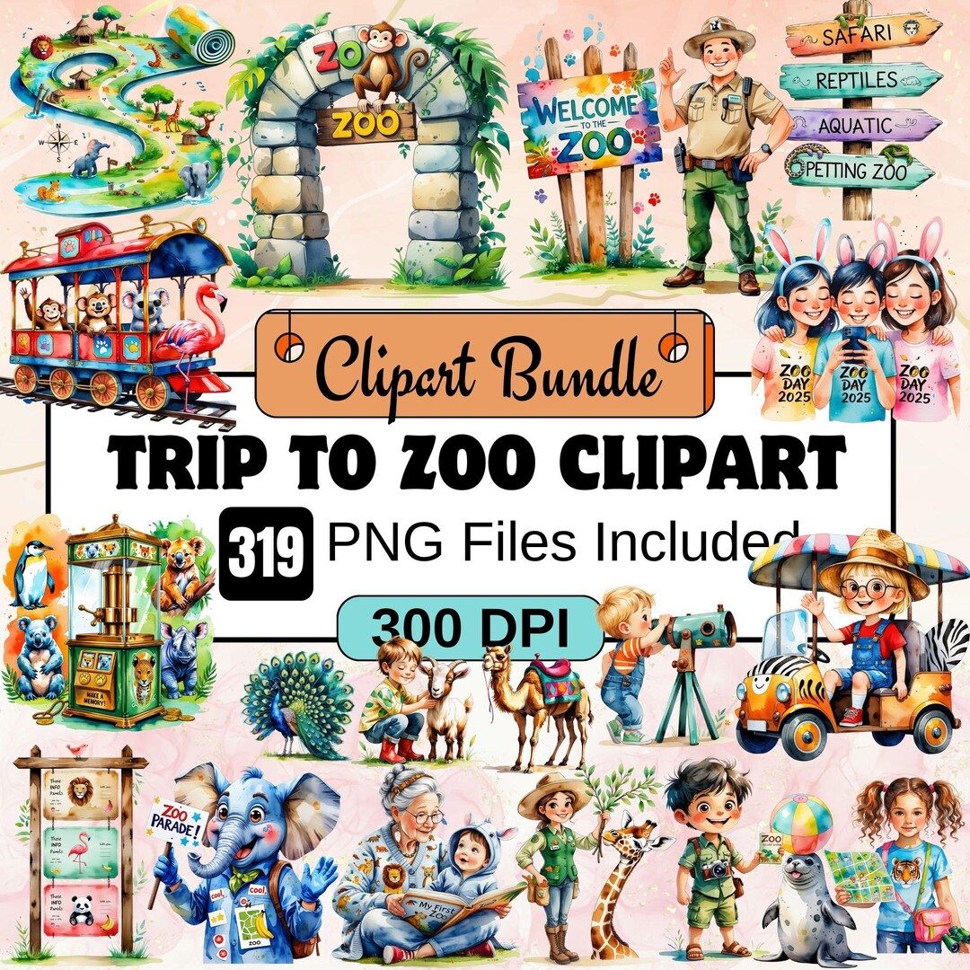 311trip to the Zoo Clipart,watercolor Zoo Clipart PNG Bundle,zoo ...