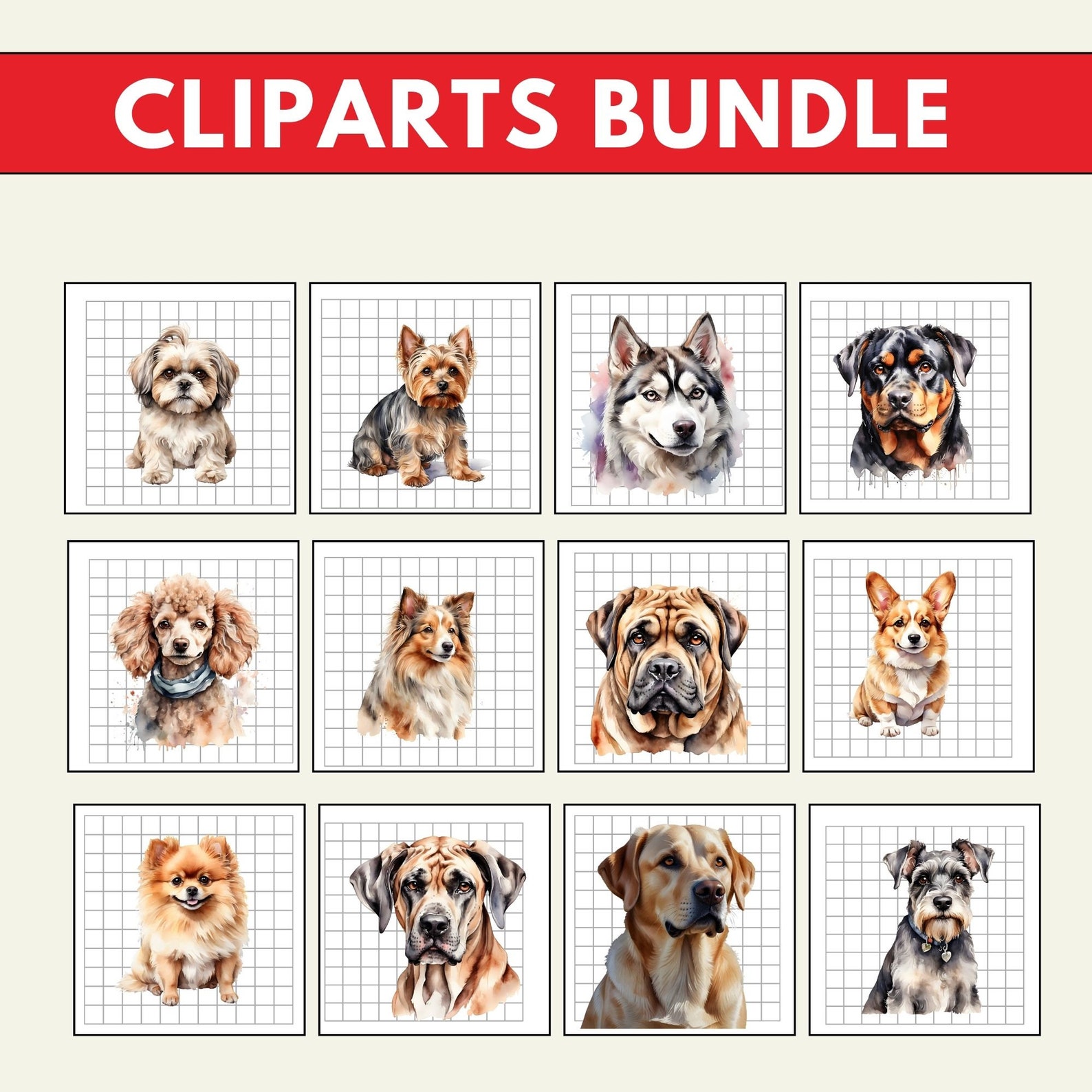 Dog Breed Clipart, Dog Clipart PNG Bundle, 30 PNG Puppy Dog Clipart ...