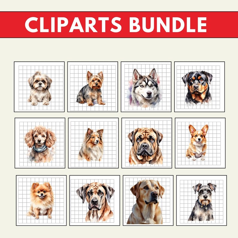 Dog Breed Clipart, Dog Clipart PNG Bundle, 30 PNG Puppy Dog Clipart ...