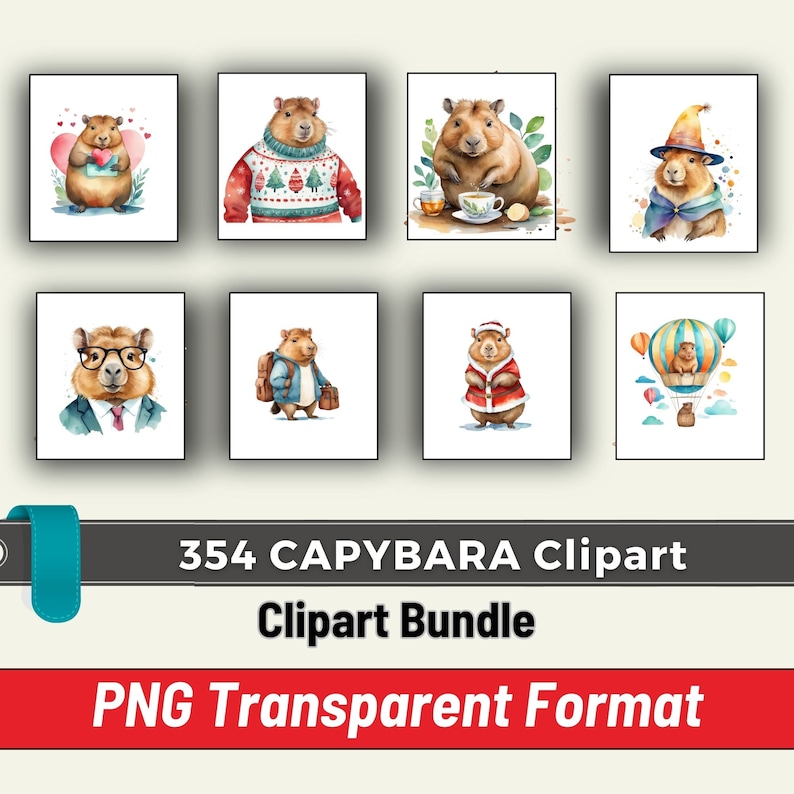 Capybara Clipart, Animal Clipart PNG Bundle, 354 PNG Capybara Clipart ...