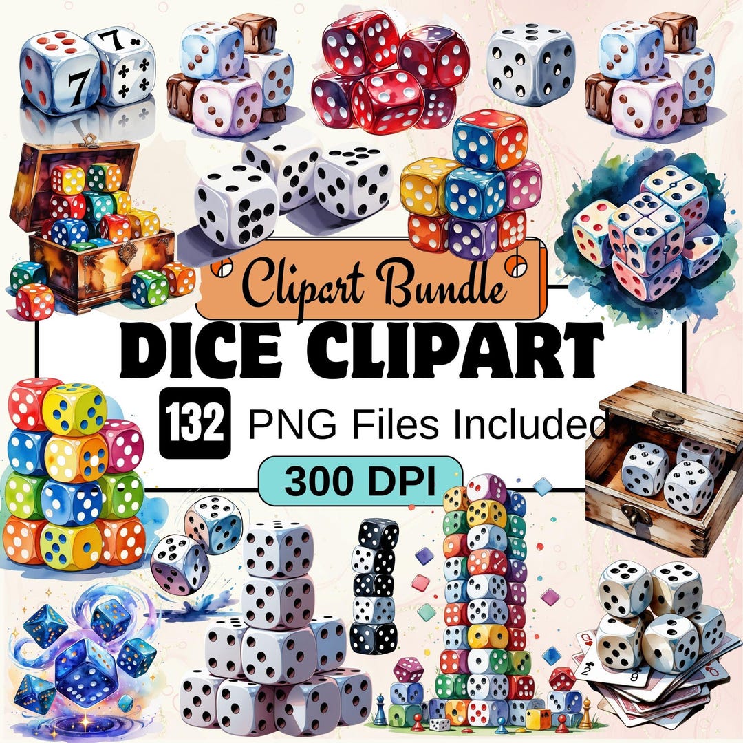 132 Dice Clipart,watercolor Dice Clipart PNG Bundle,colorful Dice Svg ...