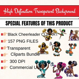 157 Black Cheerleader Clipart,girls Cheerleader Clipart PNG Bundle ...