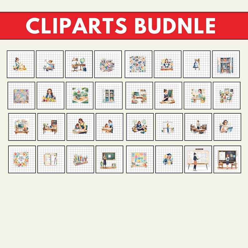 Teacher Watercolor Clipart, School Clipart PNG Bundle, 345 Classroom ...